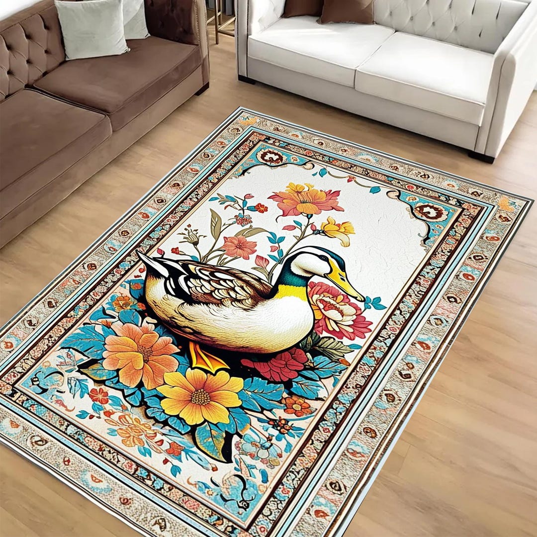 Art Deco Duck Rug, Animal Rug, Persian Vintage Rug, Floral Boho Rug ...
