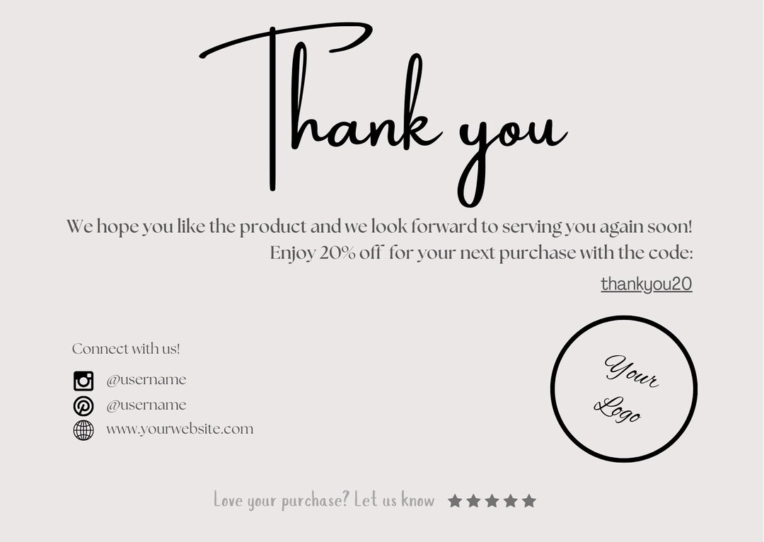 Printable Thank You Card, Thank You for Order Packaging Card, Package ...