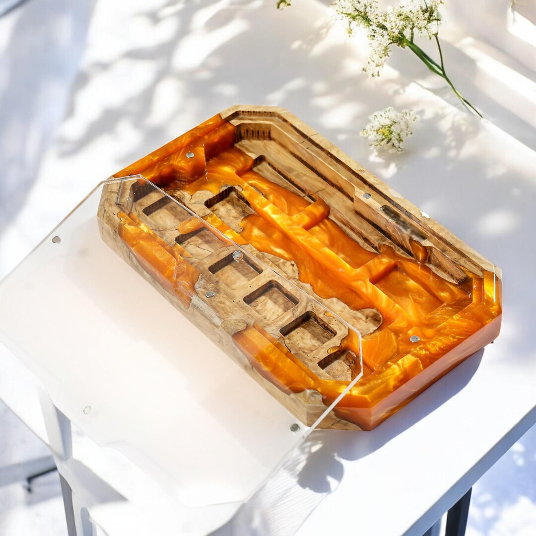 Epoxy Resin Keycap Box for Collectors, Wooden Resin Keycap Tray ...