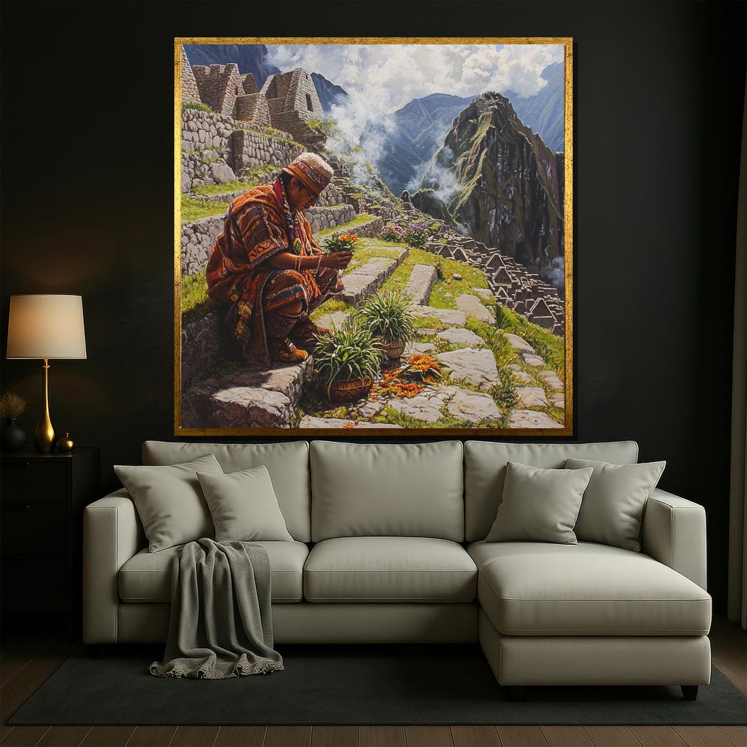 Inca Ceremony at Machu Picchu Canvas Art, Sacred Ritual Wall Print ...