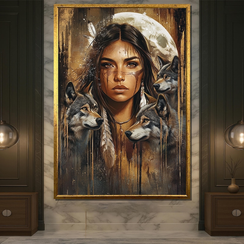 Native Woman Wolf Canvas - Etsy