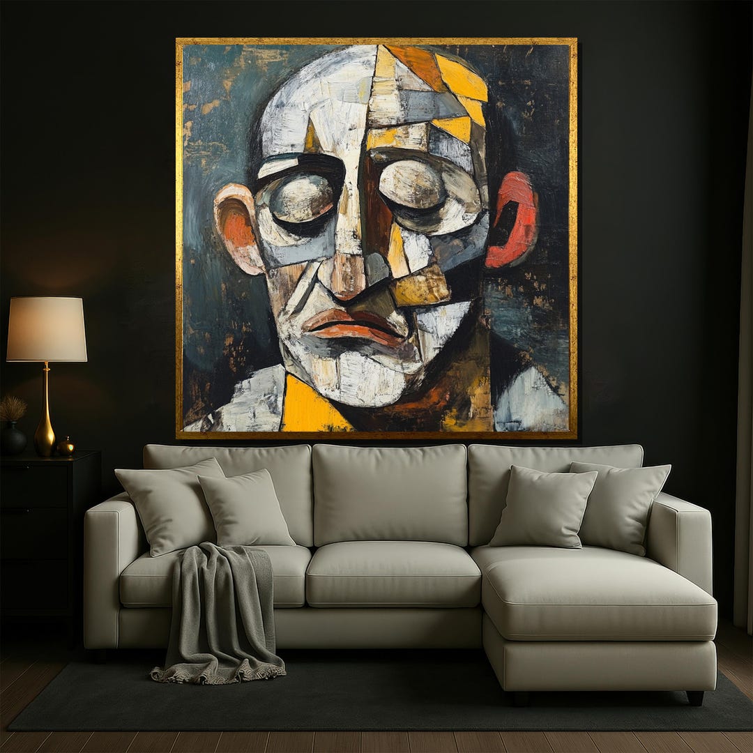 Pablo Picasso Sad Face Canvas Painting – Expressive Cubist Wall Art for ...