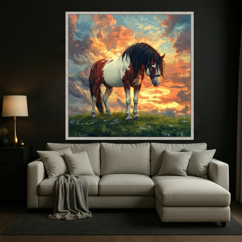 Majestic Pinto Horse Sunset Canvas, Equine Nature Landscape Art - Etsy