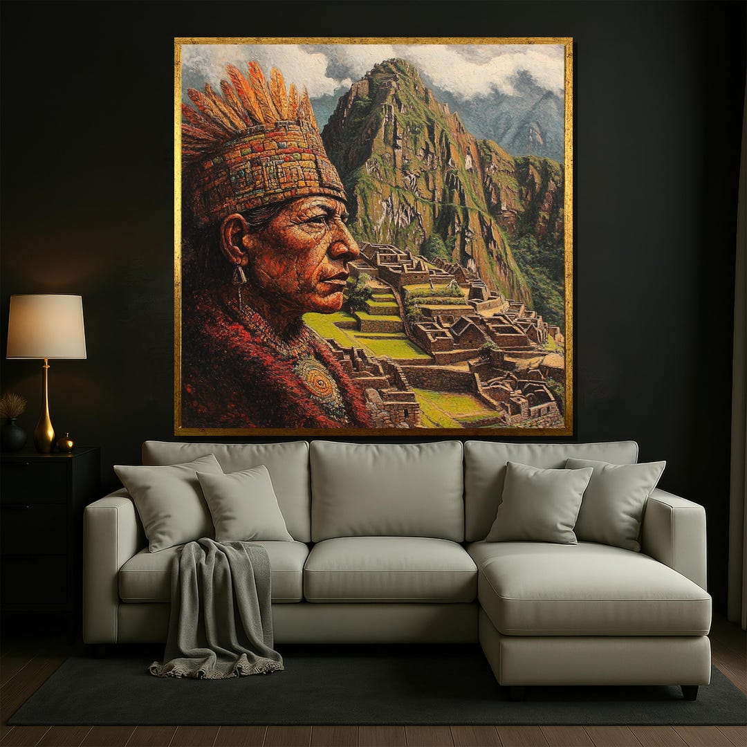 Inca Chief and Machu Picchu Canvas Art, Andean Civilization Wall Print ...