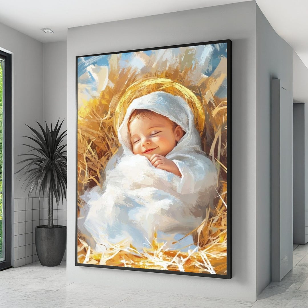 Peaceful Sleeping Baby Jesus Canvas, Nativity Scene Wall Art, Religious ...