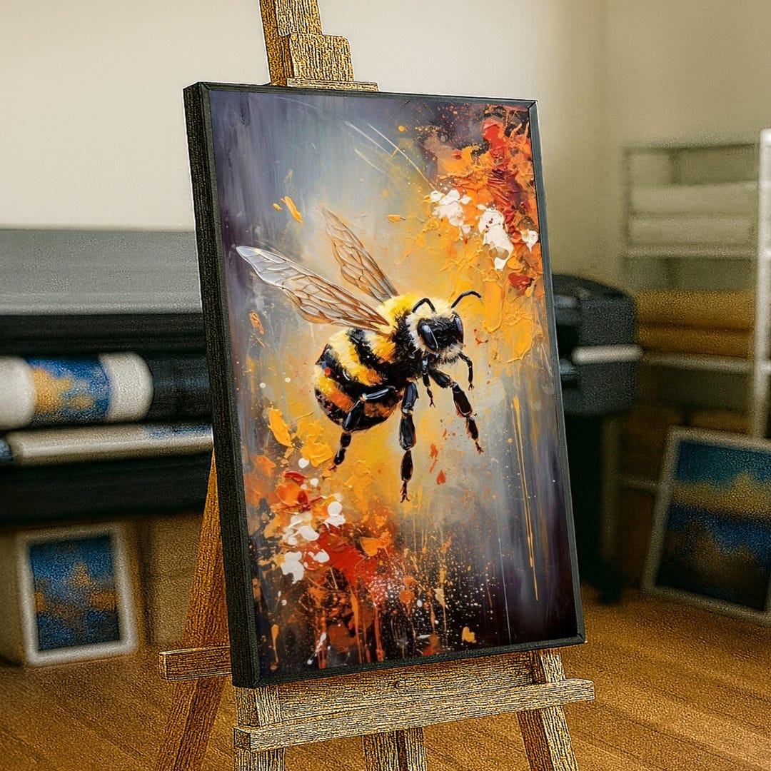 Vibrant Bumblebee Canvas Wall Art, Abstract Floral Background, Home ...