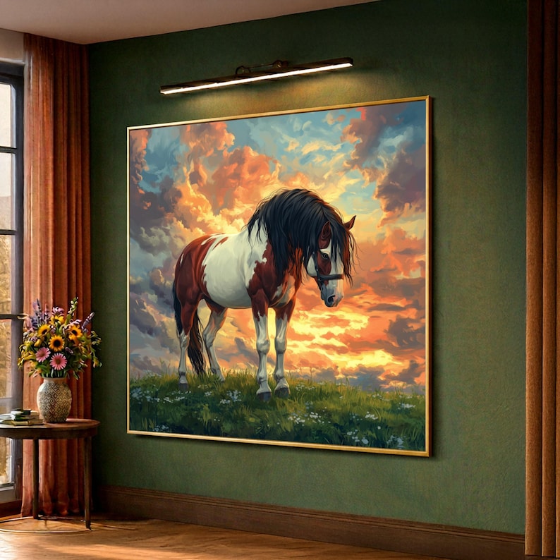 Majestic Pinto Horse Sunset Canvas, Equine Nature Landscape Art - Etsy