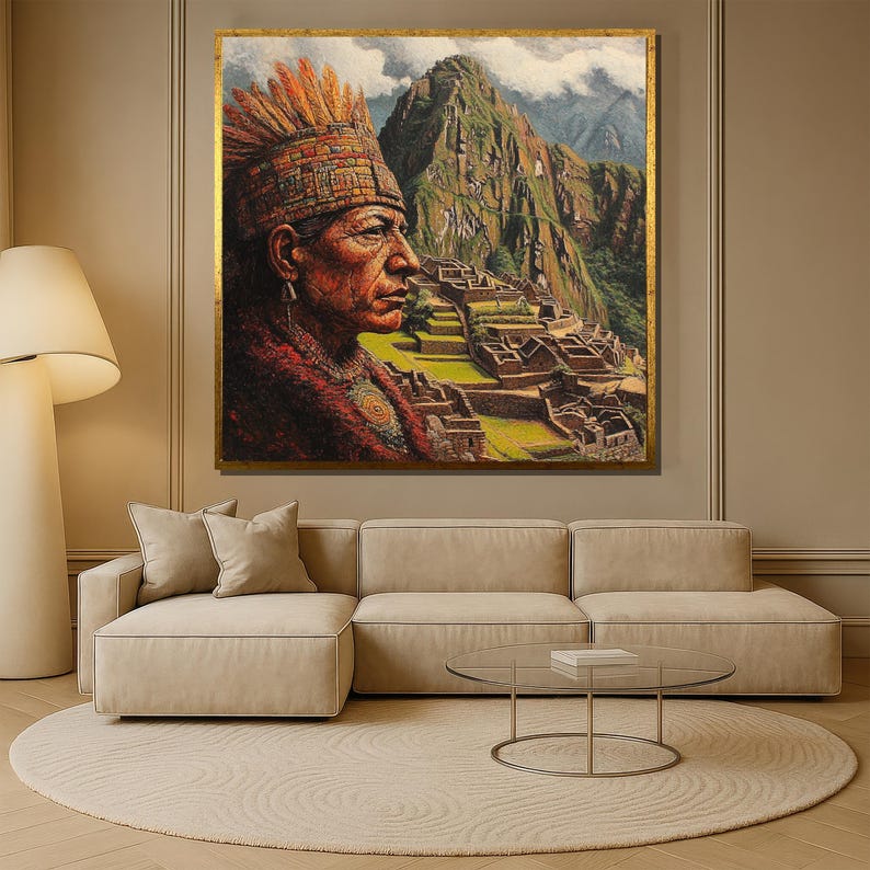 Inca Chief and Machu Picchu Canvas Art, Andean Civilization Wall Print ...