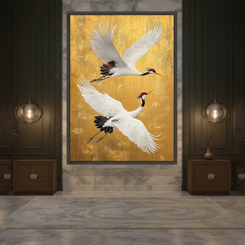 Elegant Flying Cranes Canvas Art, Asian Bird Wildlife Decoration - Etsy UK
