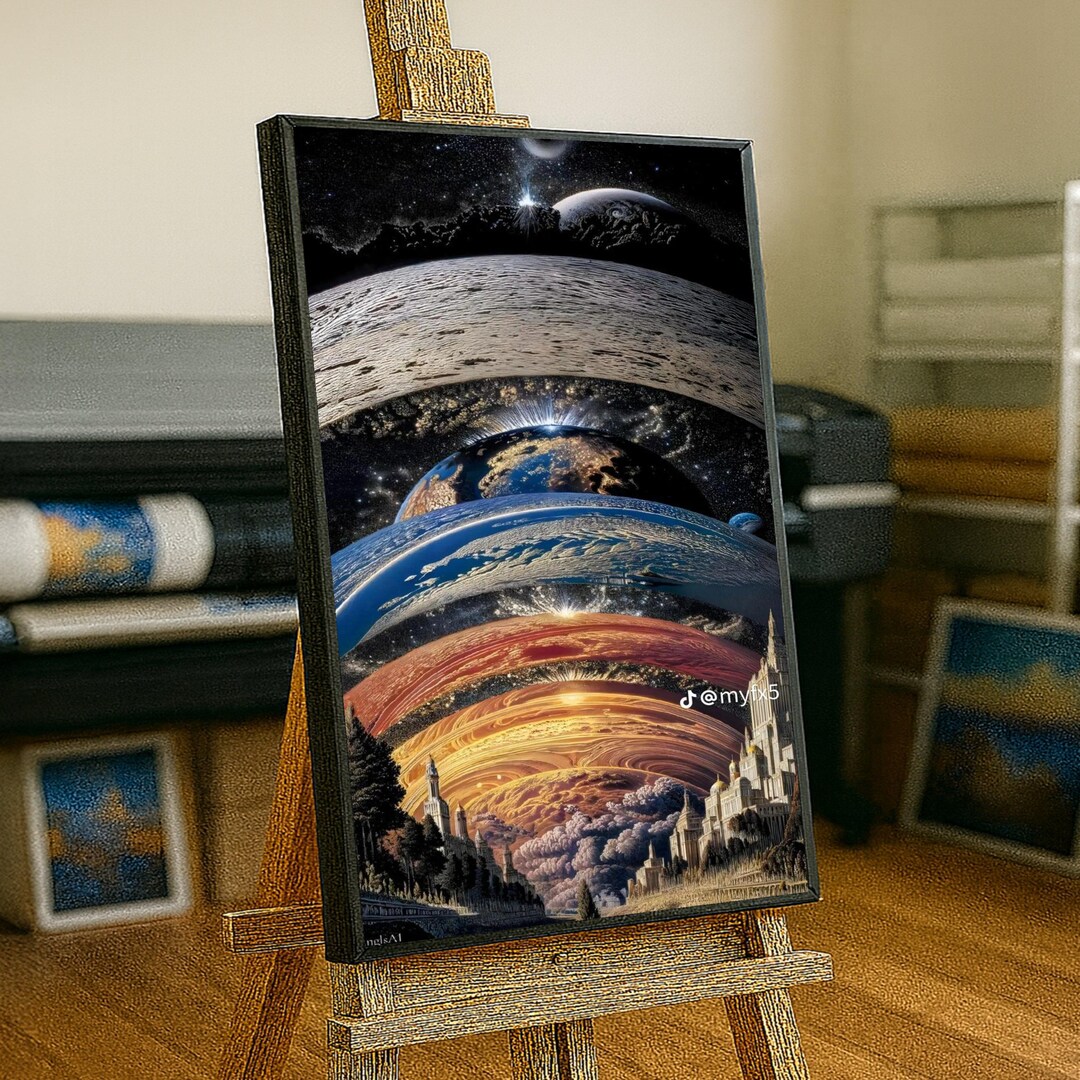 Cosmic Universe Layers Canvas, Surreal Space Art, Planetary Rings Wall ...