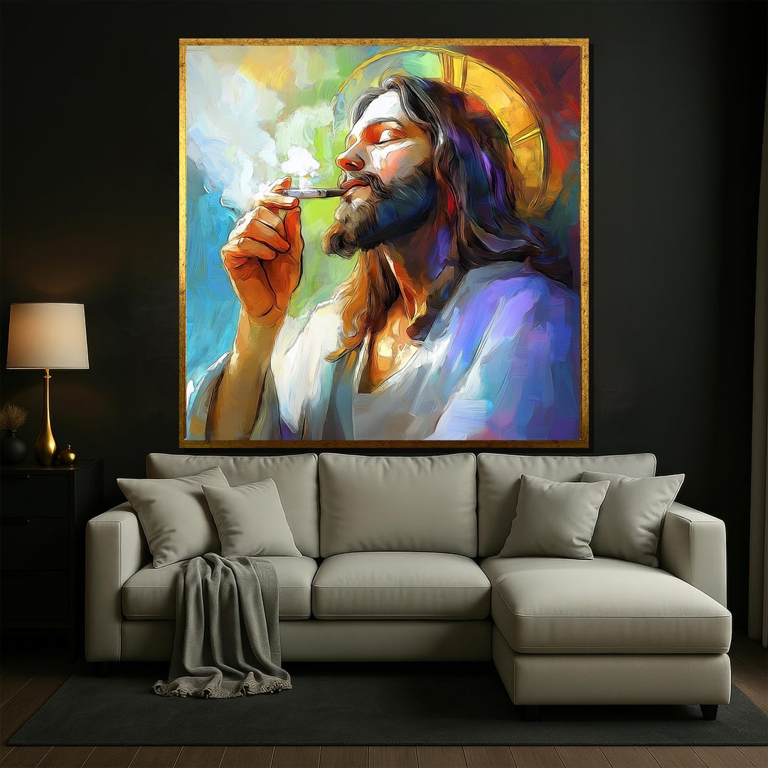 Funny Jesus Smoking Wall Art Print | Colorful Pop Art Christian Canvas ...