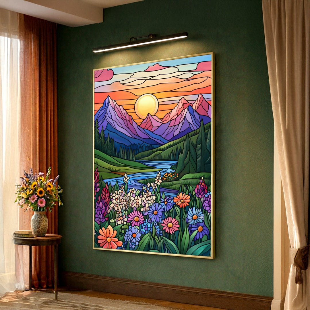 Vibrant Mountain Sunset Canvas, Floral Meadow Nature Landscape Art - Etsy