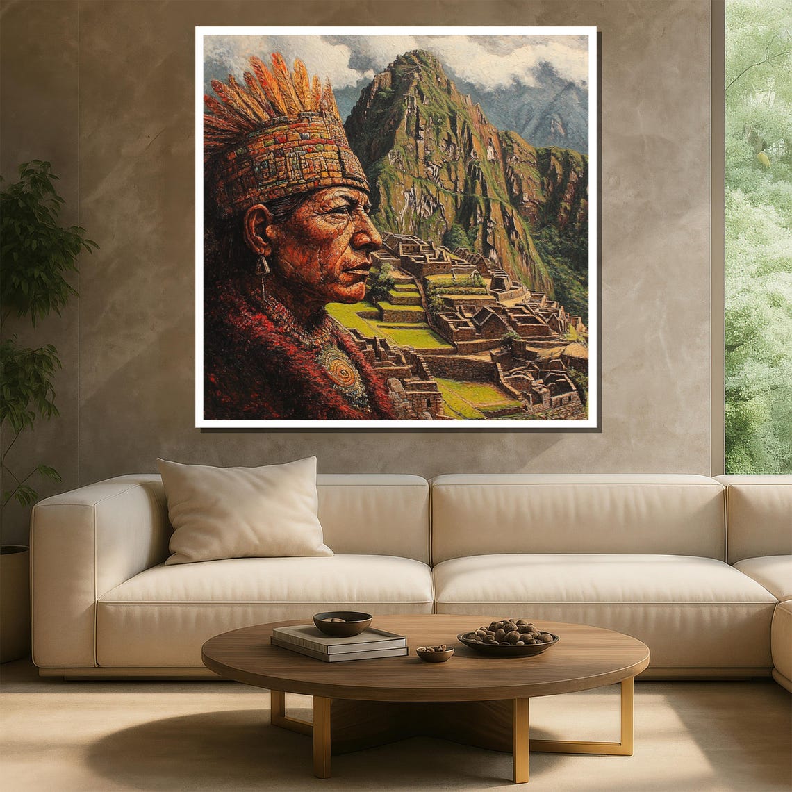 Inca Chief and Machu Picchu Canvas Art, Andean Civilization Wall Print ...