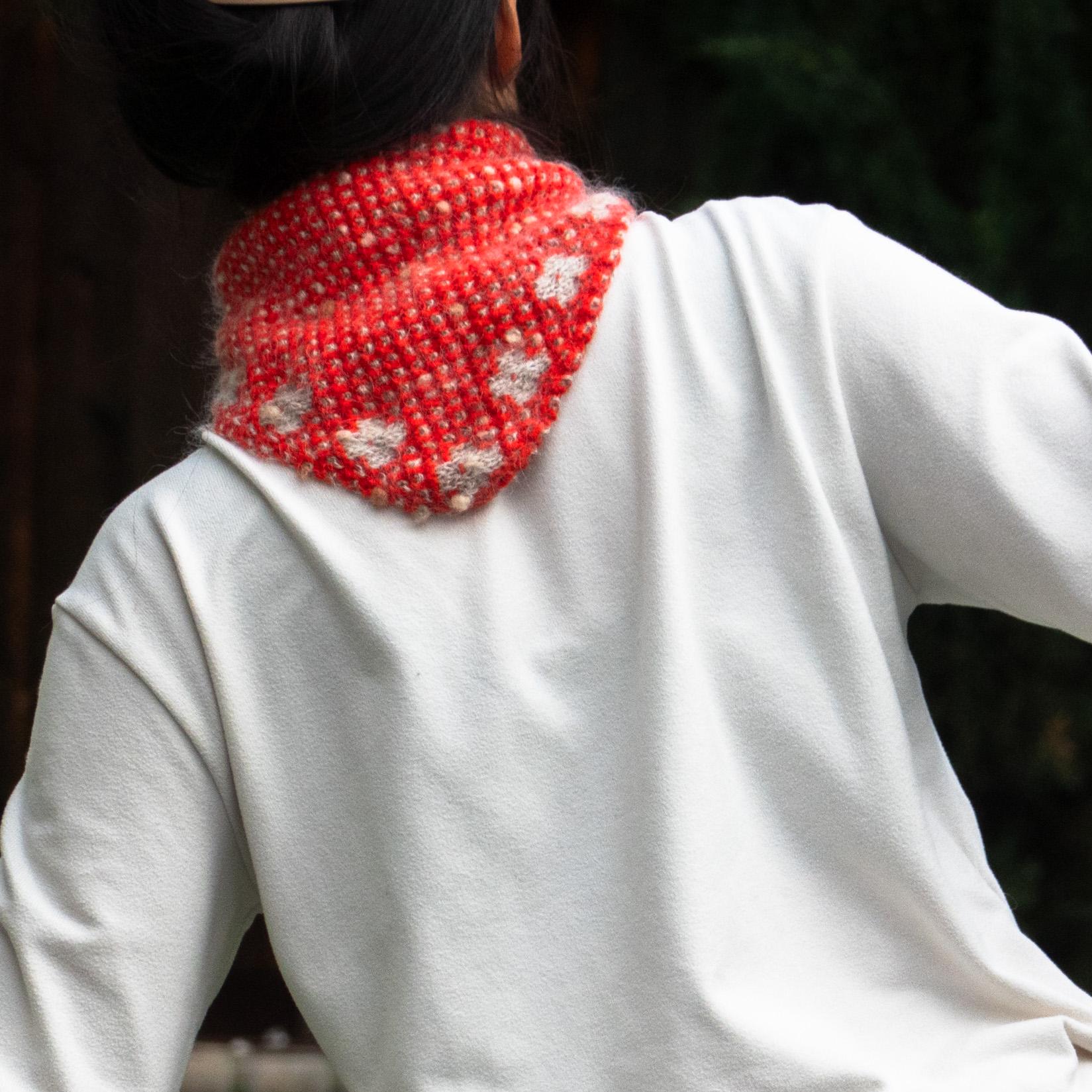 Handmade Merino Wool Knit Kerchief: Red Pressed Flower Scarf - Etsy