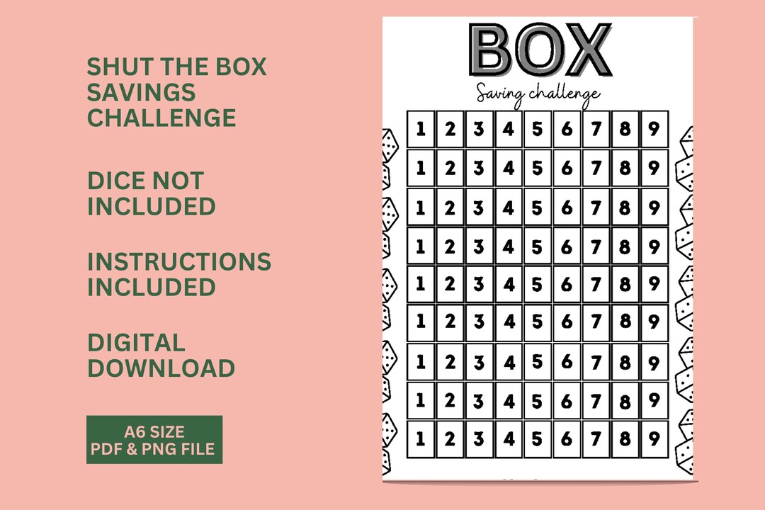 Savings Challenge Shut the Box (digital Download) - Etsy