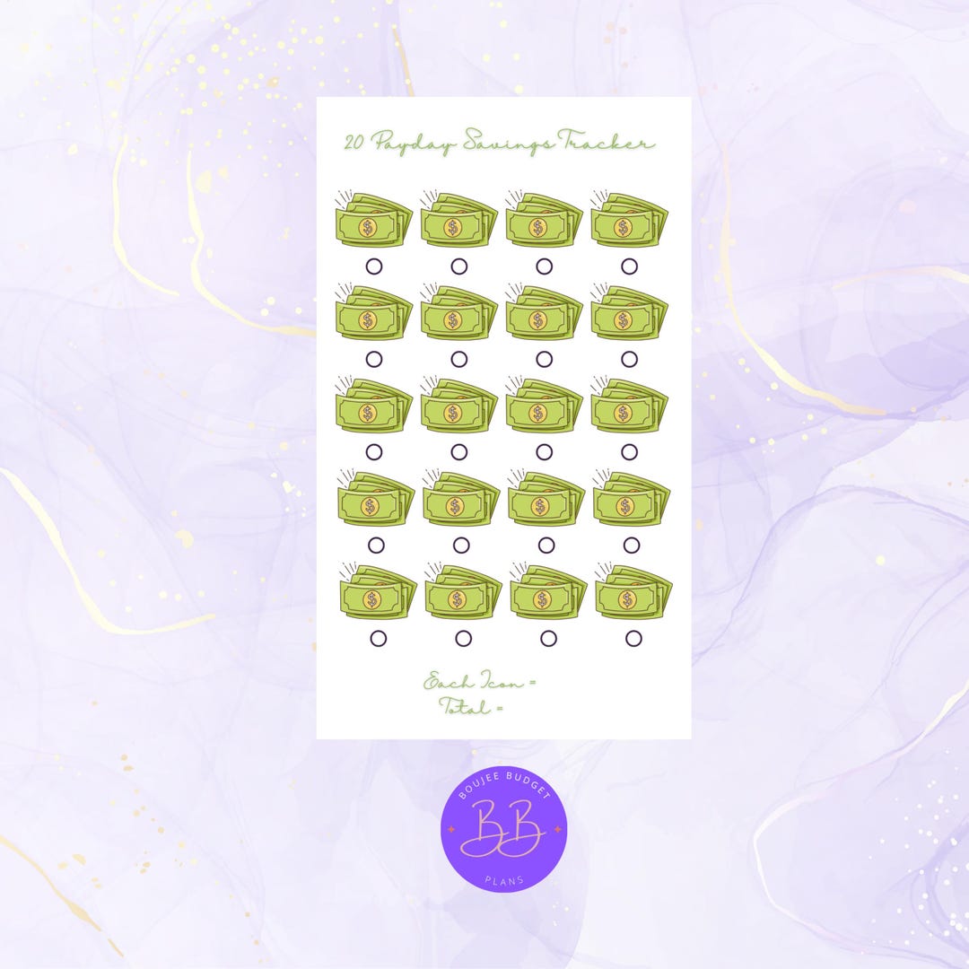 20 Payday Savings Tracker | Reusable A6 Budget Insert - Etsy