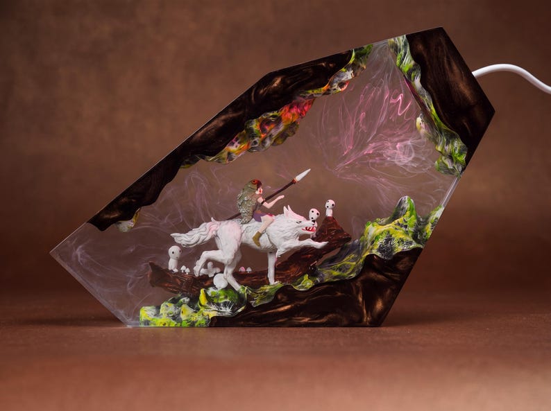 Mystical Forest Resin Lamp, Handmade Anime Inspired Night Light, Wolf ...