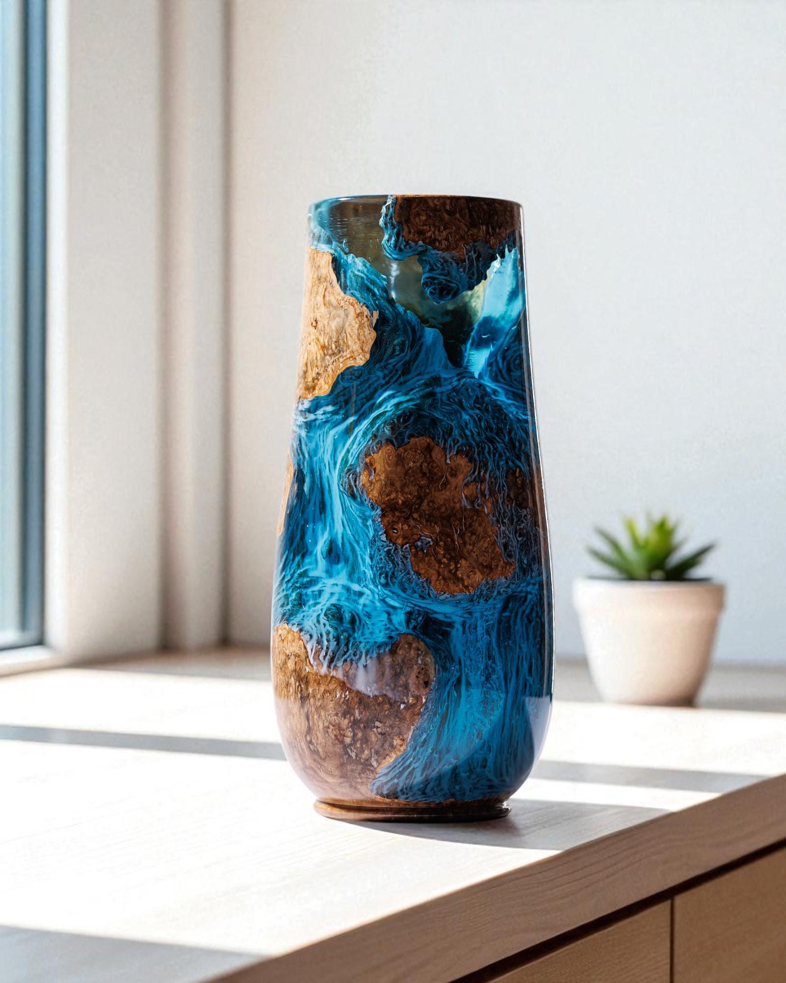 Handmade Burl Wood & Resin Vase: Rustic Modern Home Decor - Etsy