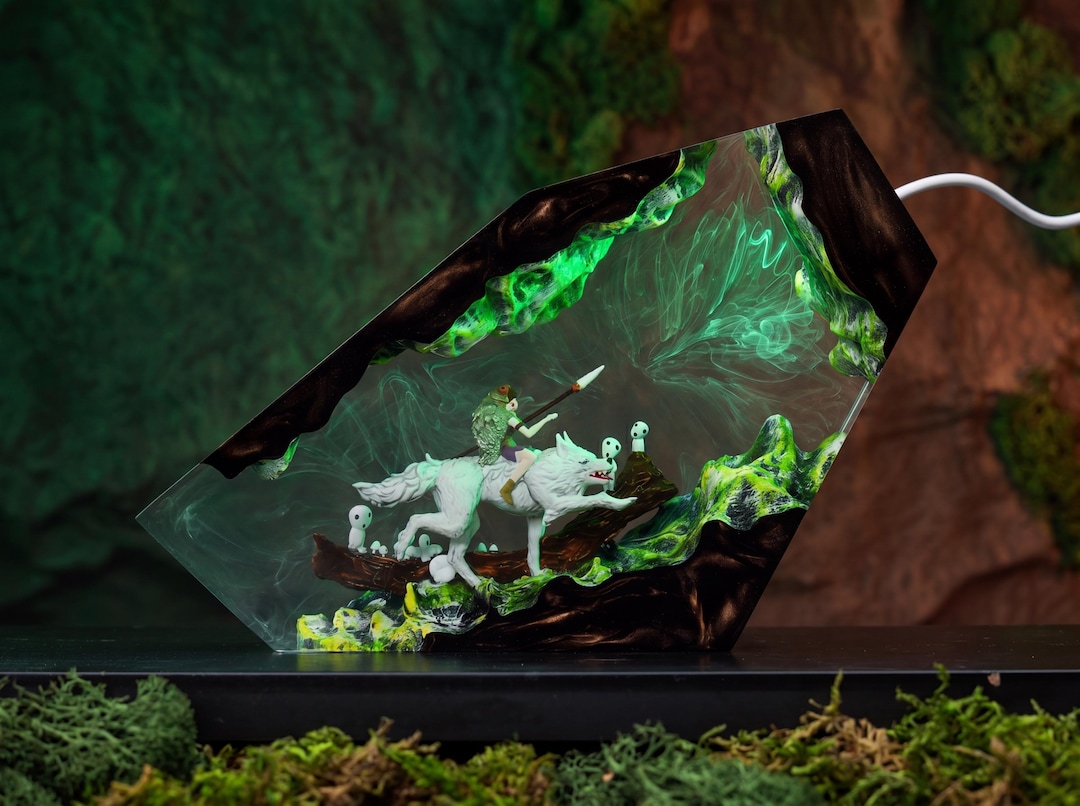 Mystical Forest Resin Lamp, Handmade Anime Inspired Night Light, Wolf ...
