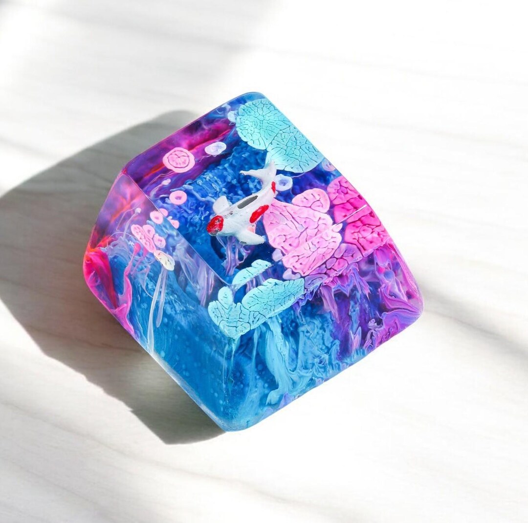 Pink Blue Koi Fish Resin Keycap SA/OEM Profile Artisan Keycap Handmade ...