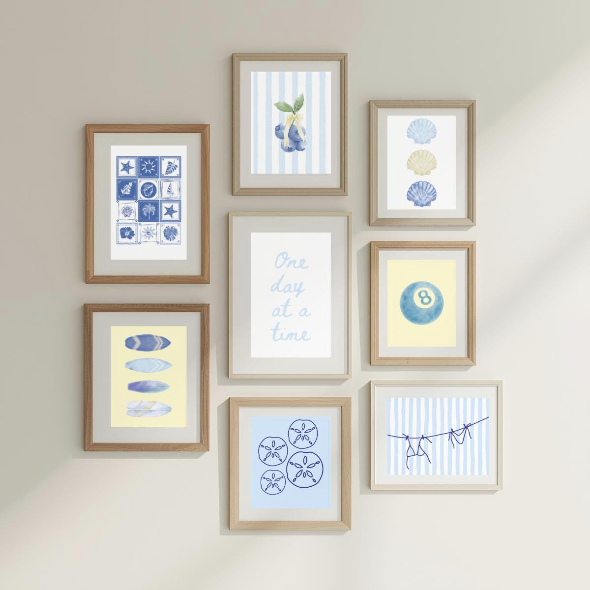 Coastal Gallery Wall Art Set, Blue Yellow Beach Prints (20 Picture ...