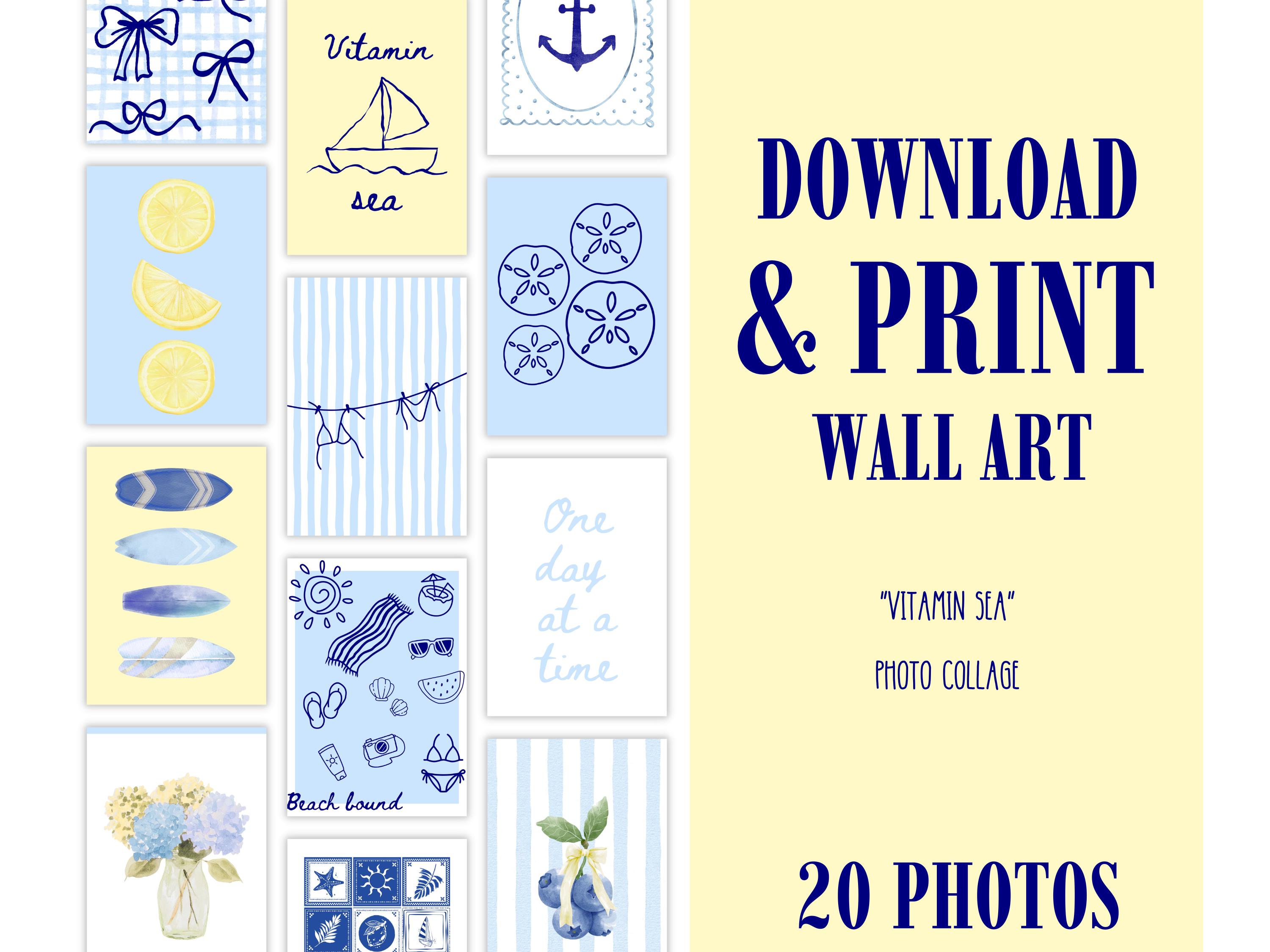 Coastal Gallery Wall Art Set, Blue Yellow Beach Prints (20 Picture ...