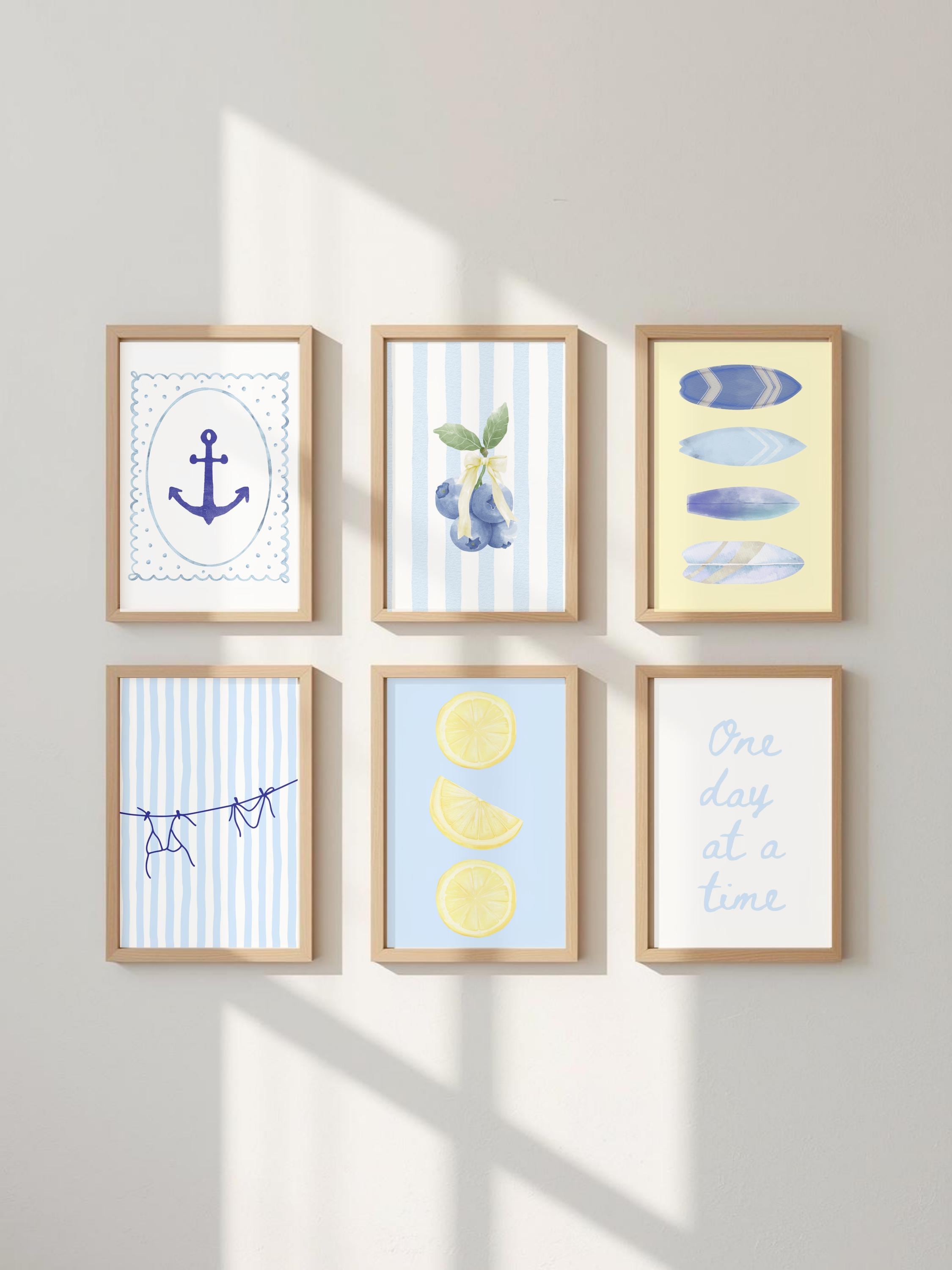 Coastal Gallery Wall Art Set, Blue Yellow Beach Prints (20 Picture ...