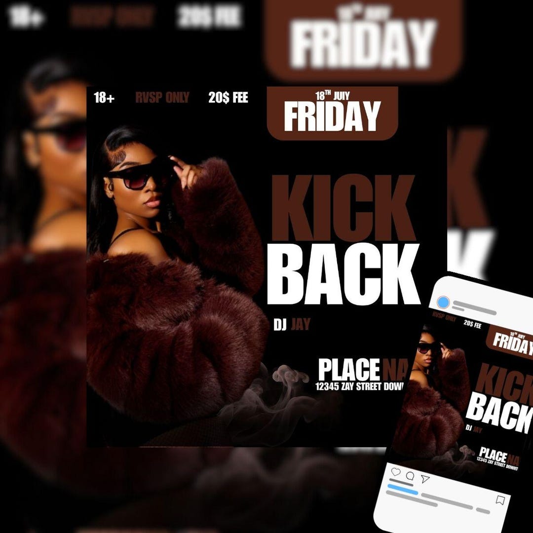 Kick Back Party Flyer Made on Canva and Editable - Etsy