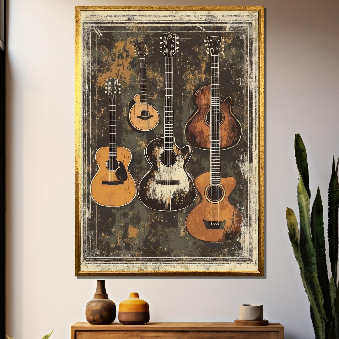 Vintage Acoustic Guitar Wall Art | Rustic Folk Music Poster | Guitar ...