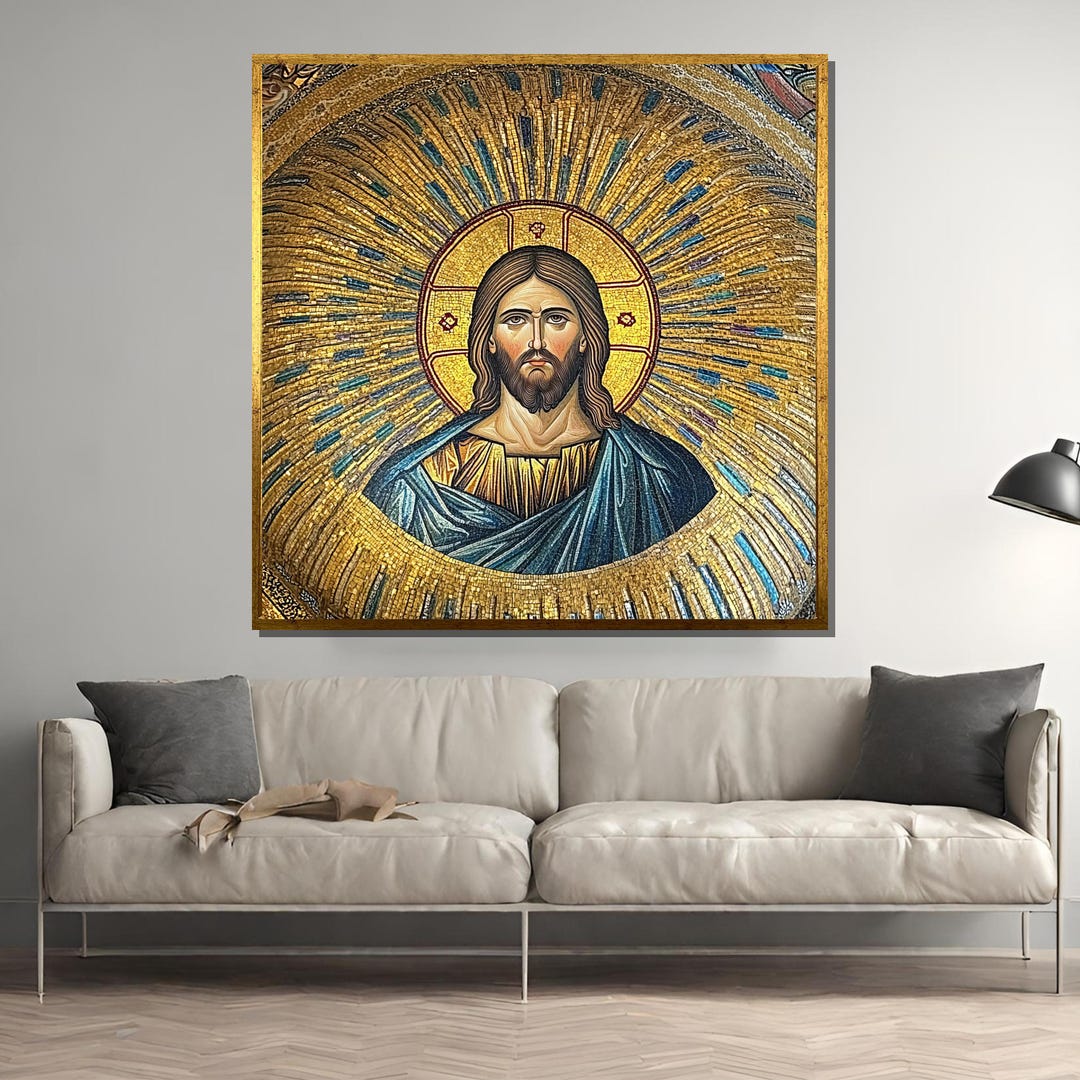 Byzantine Mosaic Jesus Christ Canvas Painting – Iconic Religious Wall ...