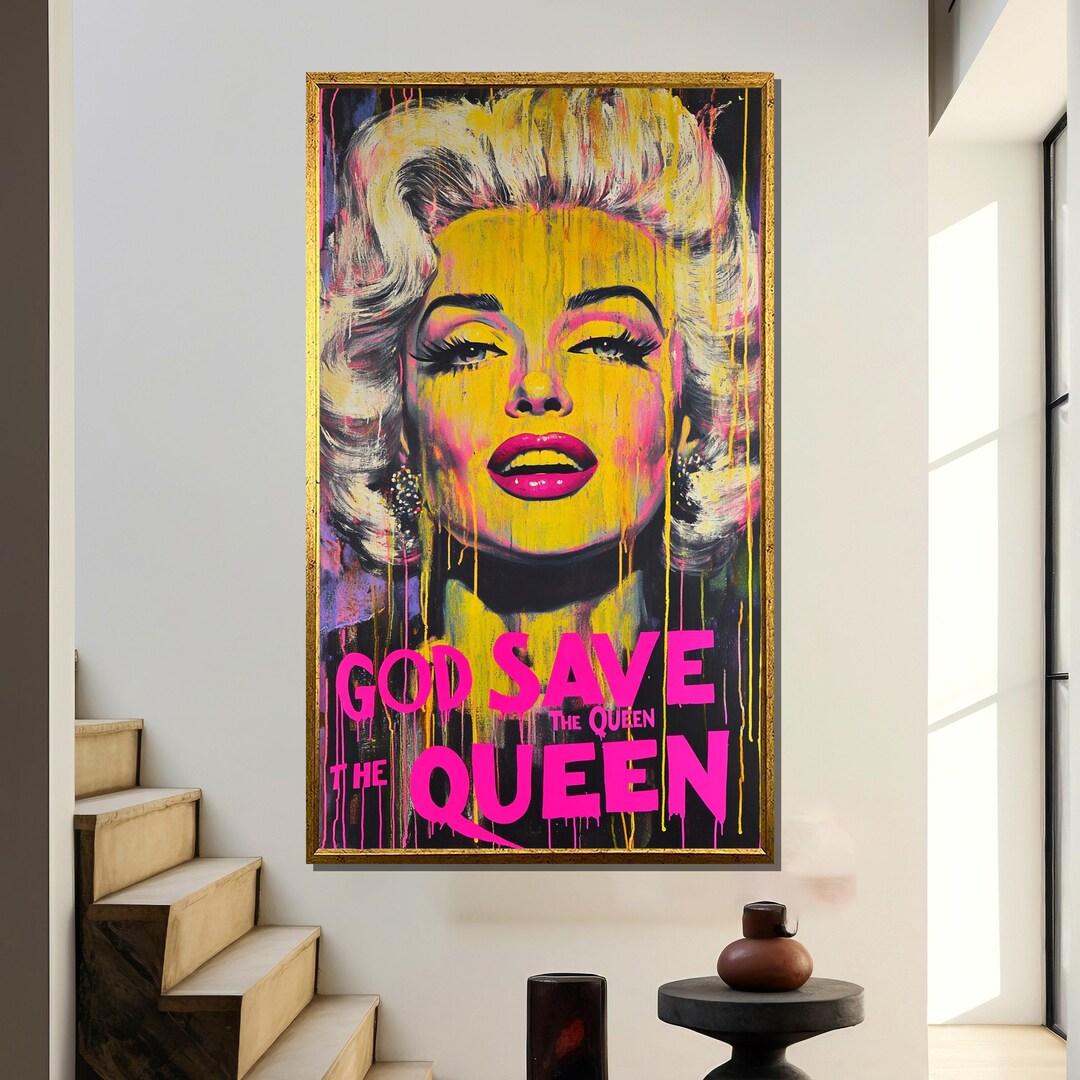 Marilyn Monroe Canvas Painting – Neon Pop Art With “god Save the Queen ...
