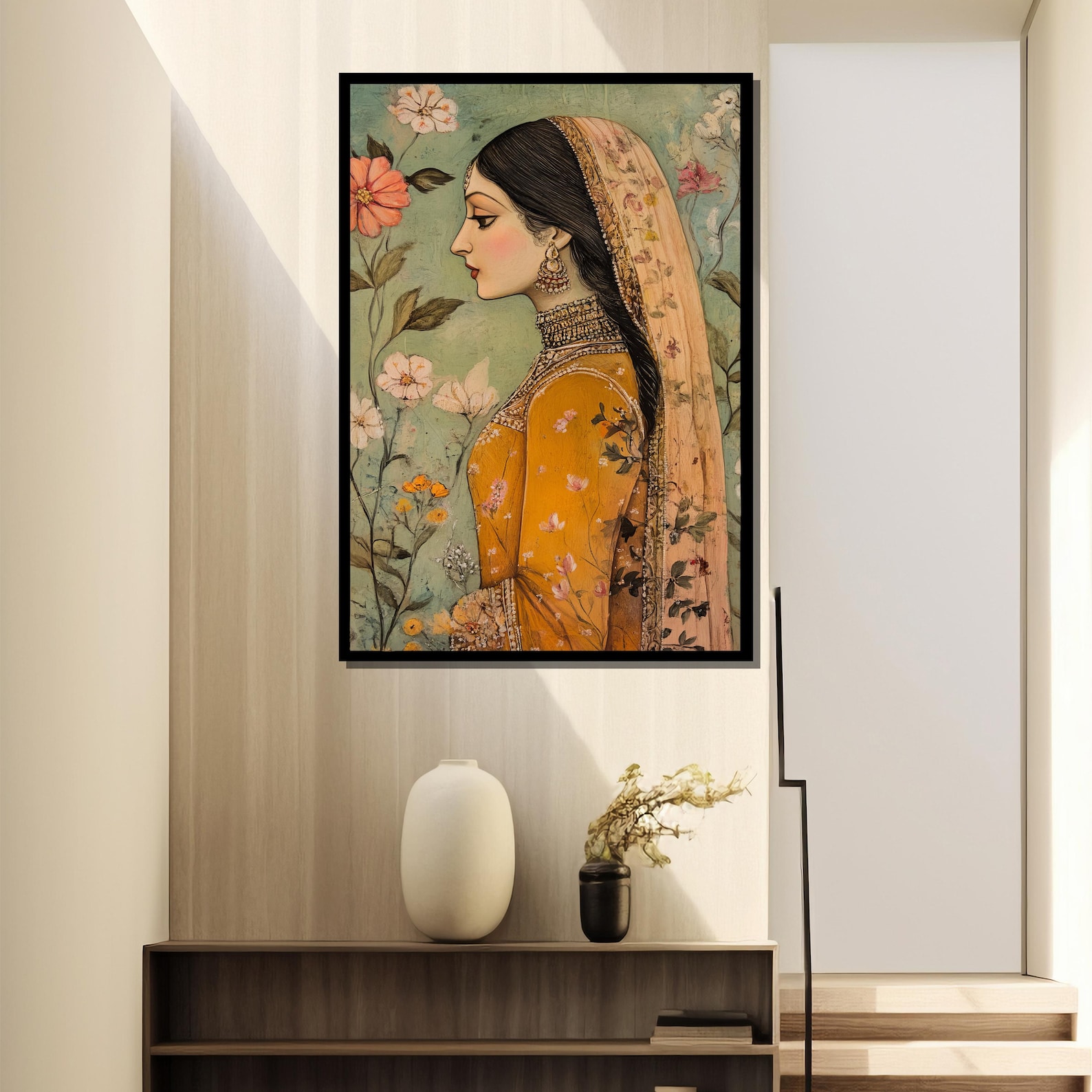 Vintage Mughal Princess Portrait – Floral Indian Royal Woman Canvas - Etsy