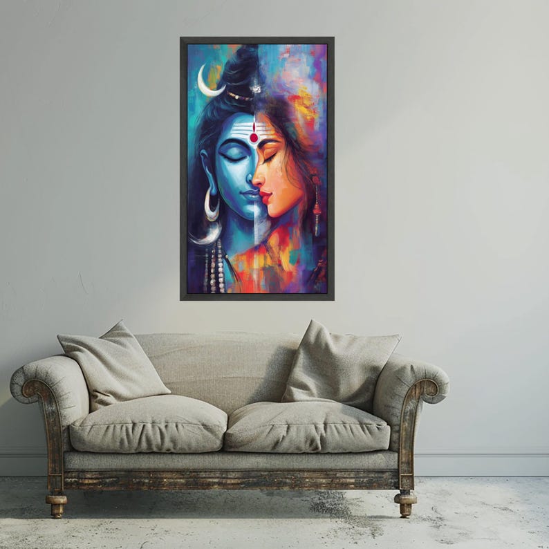 Shiva and Parvati Canvas Wall Art, Spiritual Indian Deity Painting ...