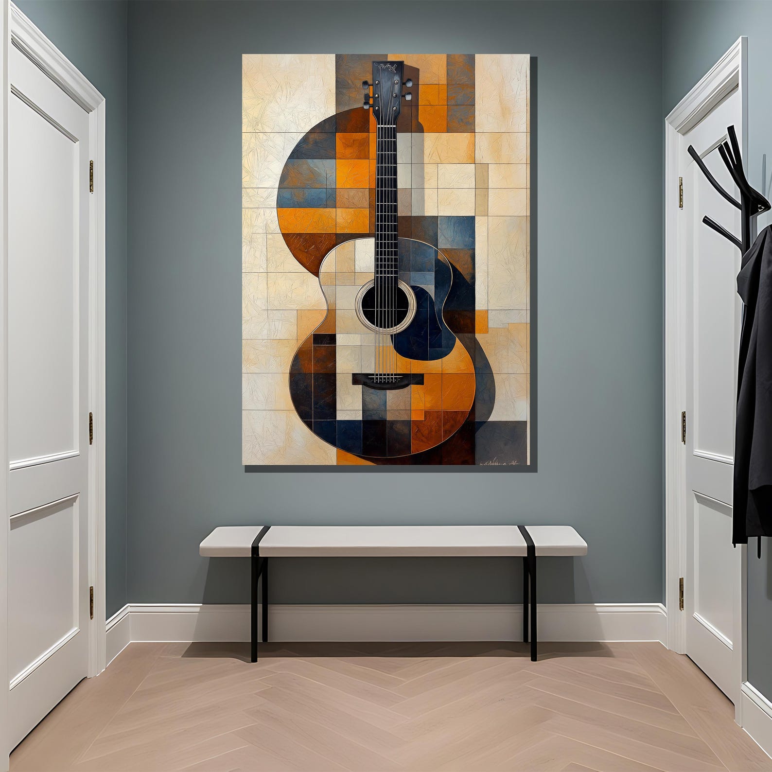 Abstract Geometric Guitar Painting – Modern Acoustic Guitar Wall Art ...