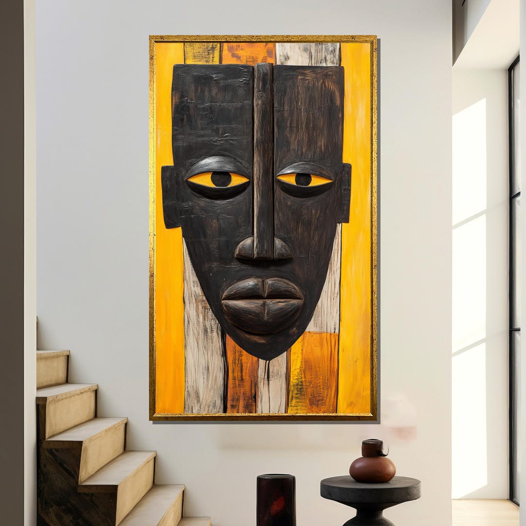 Abstract African Mask Wall Art, Tribal Wood Texture Canvas Print ...