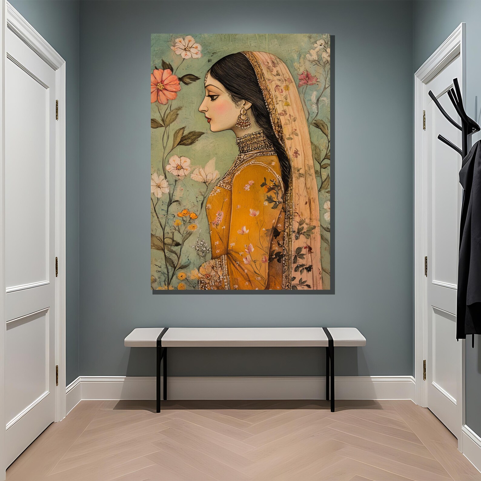 Vintage Mughal Princess Portrait – Floral Indian Royal Woman Canvas - Etsy