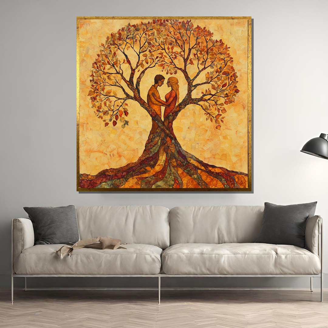 Tree of Life Couple Painting – Symbolic Autumn Love Wall Art, Romantic ...