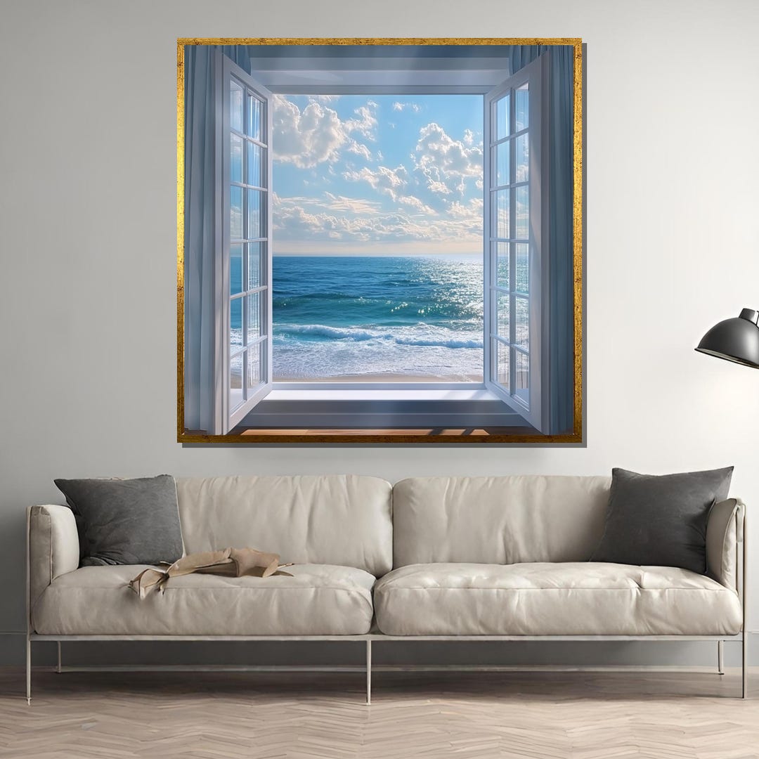 Ocean View From Open Window Canvas – Serene Coastal Beach Art Print ...