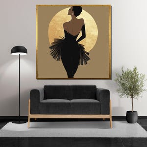 Minimalist Burlesque Woman Canvas Painting – Elegant Black Dress Art ...