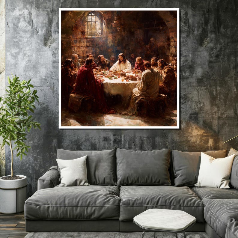 Jesus and His Disciples Gathered at the Last Supper Table, Sacred ...