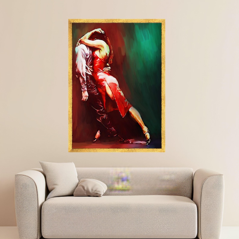 Passionate Tango Dance Couple Canvas, Romantic Ballroom Art, Red Dress ...
