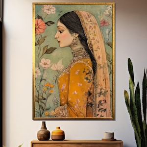 Vintage Mughal Princess Portrait – Floral Indian Royal Woman Canvas - Etsy