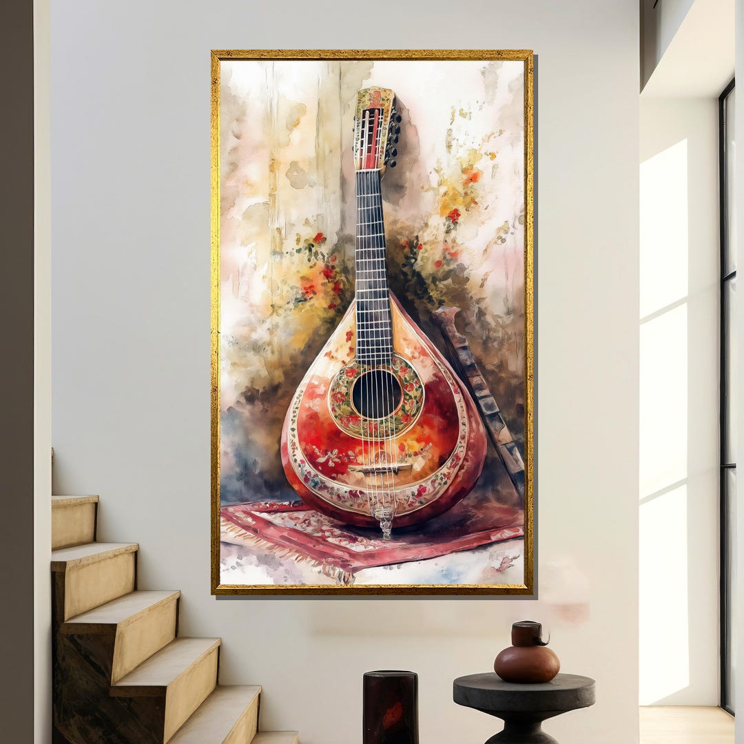 Watercolor Armenian Oud Painting | Traditional String Instrument Wall ...