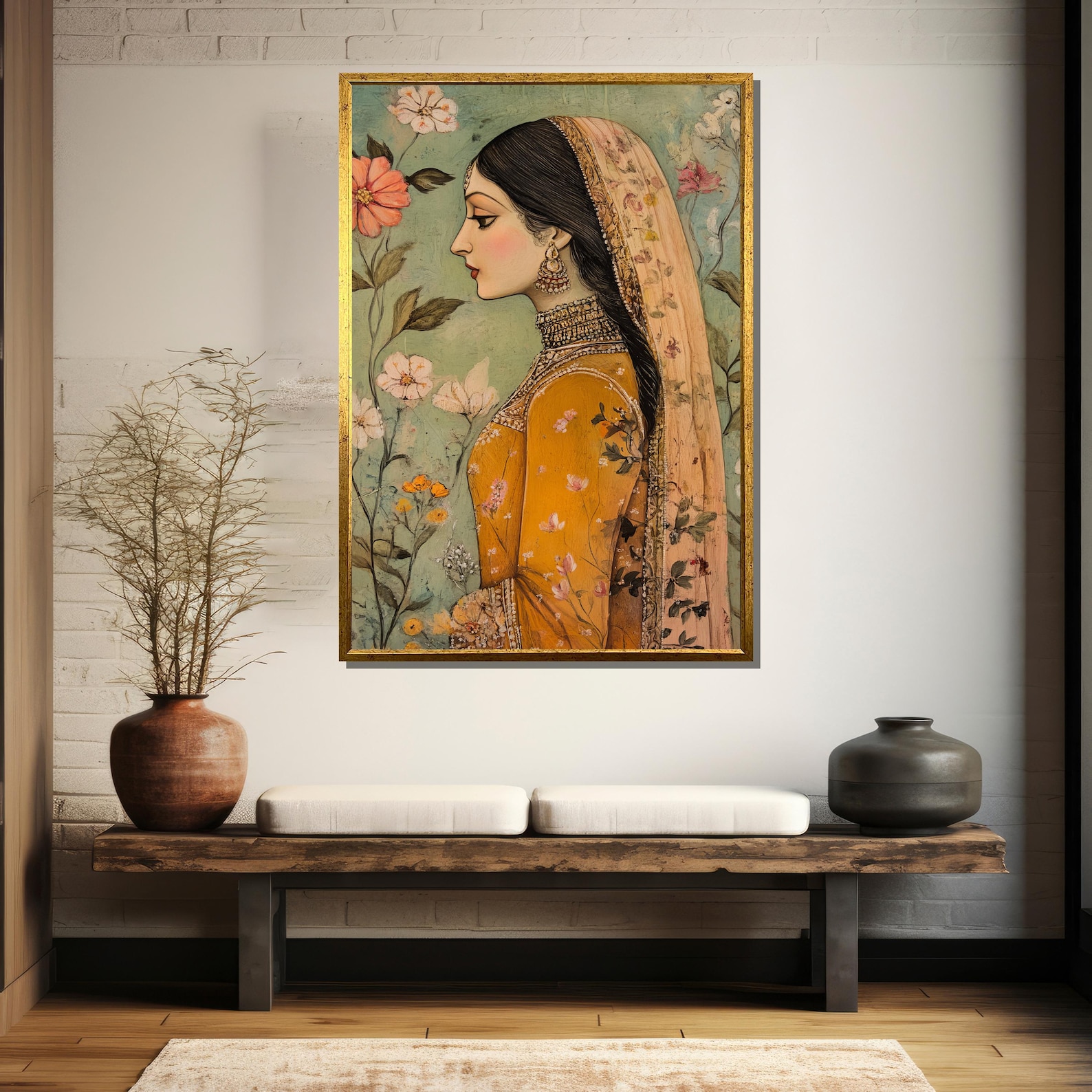 Vintage Mughal Princess Portrait – Floral Indian Royal Woman Canvas - Etsy