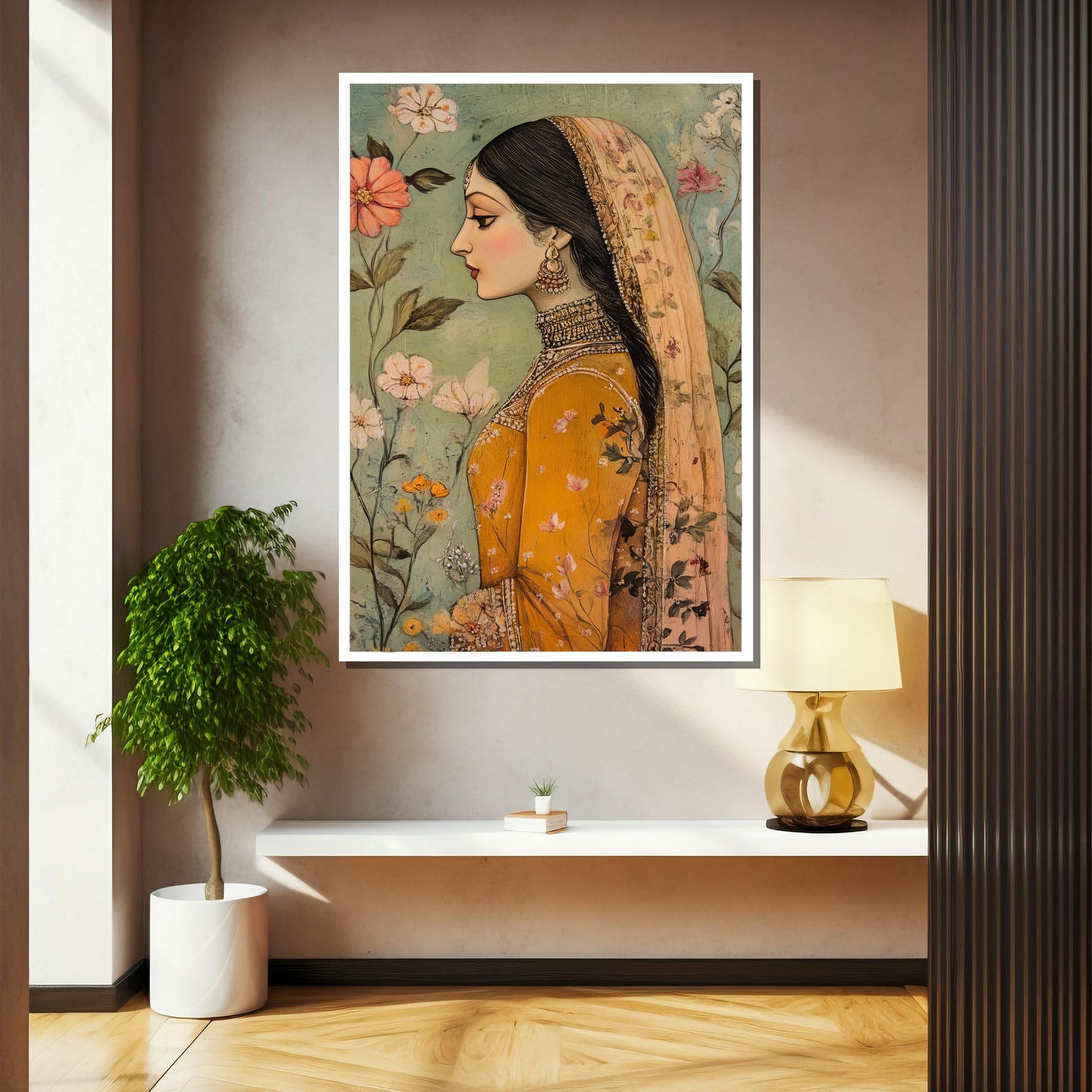 Vintage Mughal Princess Portrait – Floral Indian Royal Woman Canvas - Etsy