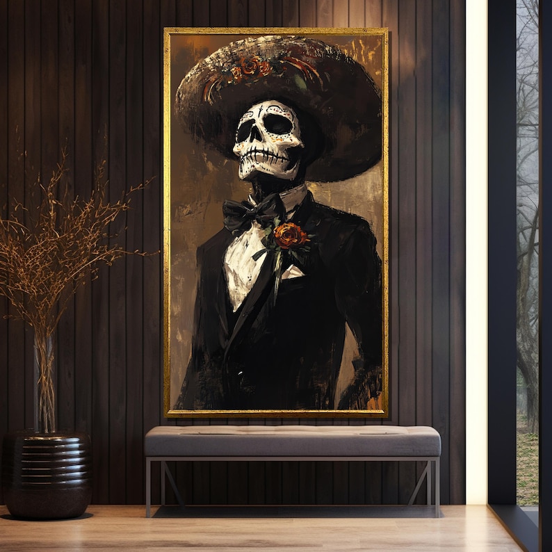 Day of the Dead Catrín Wall Art – Elegant Skeleton Man in Suit and ...