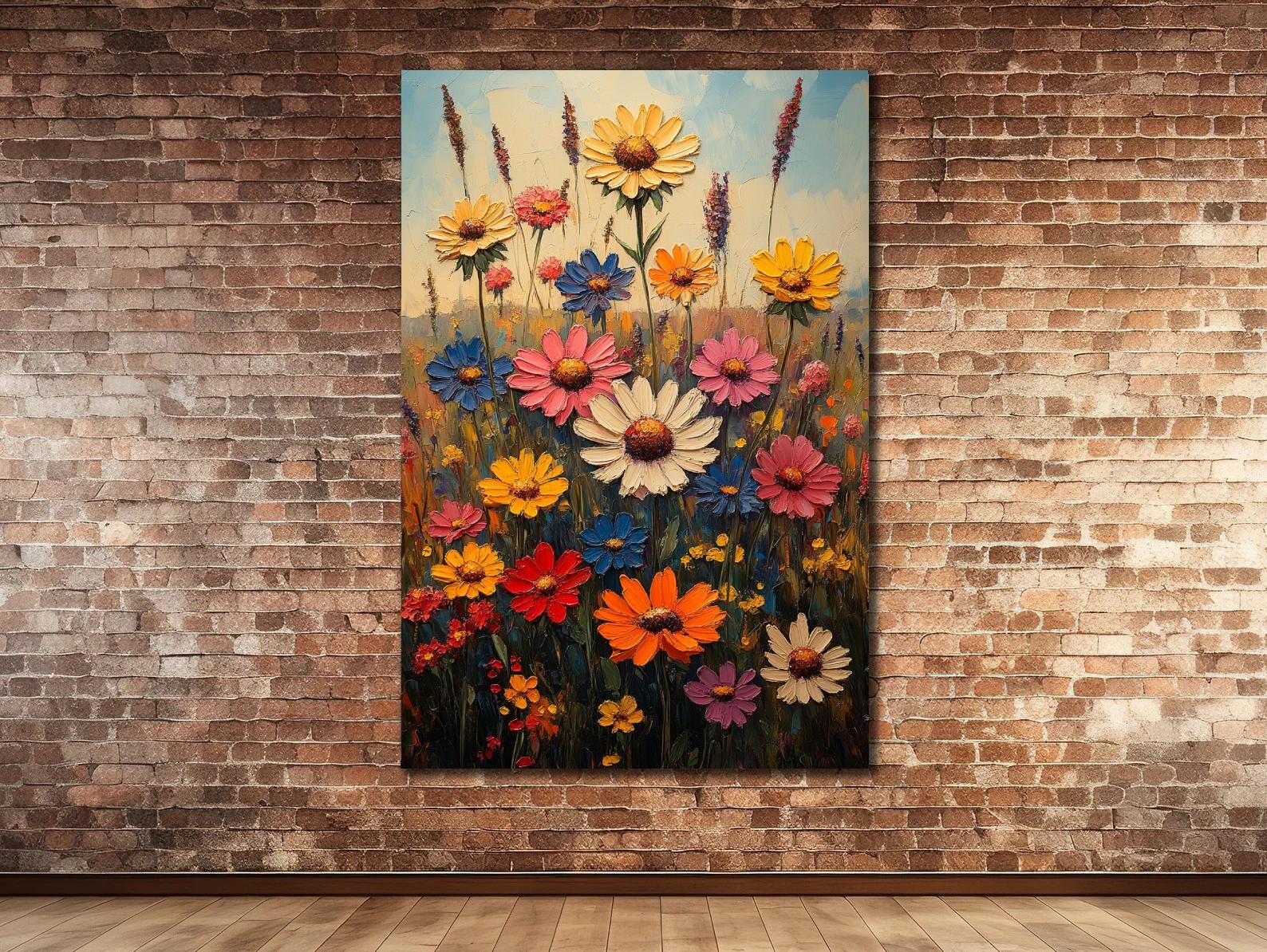 Wildflower Field Framed Wall Art – Vintage Botanical Landscape Canvas ...