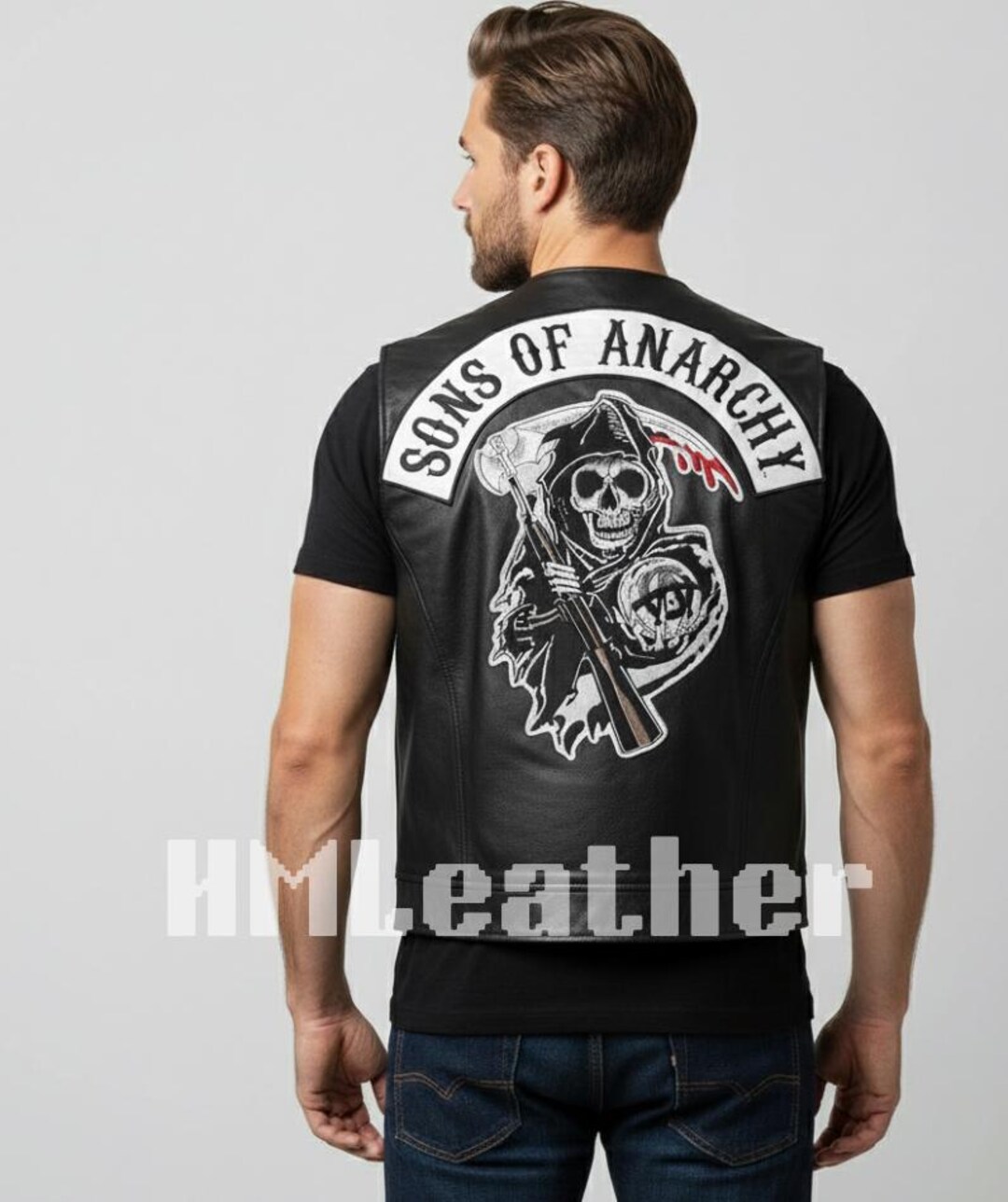 Men's Black Biker PU Vest | SOA Motorcycle Club Style Cut - Etsy