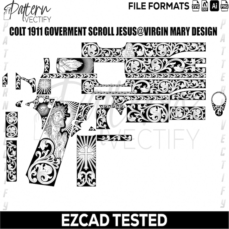 COLT 1911 Scroll Design: Laser Engraving Vector Art (SVG, Ai, PNG, Dxf ...