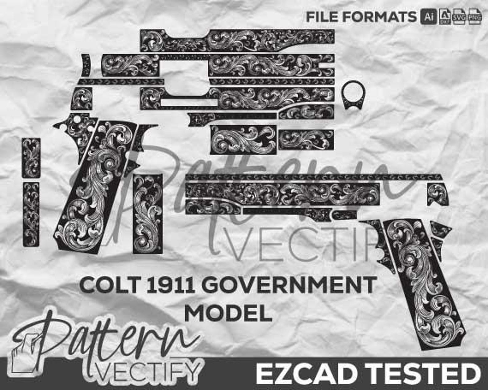 COLT 1911 Scroll Design: Laser Engraving Vector Art (SVG, Ai, PNG, Dxf ...